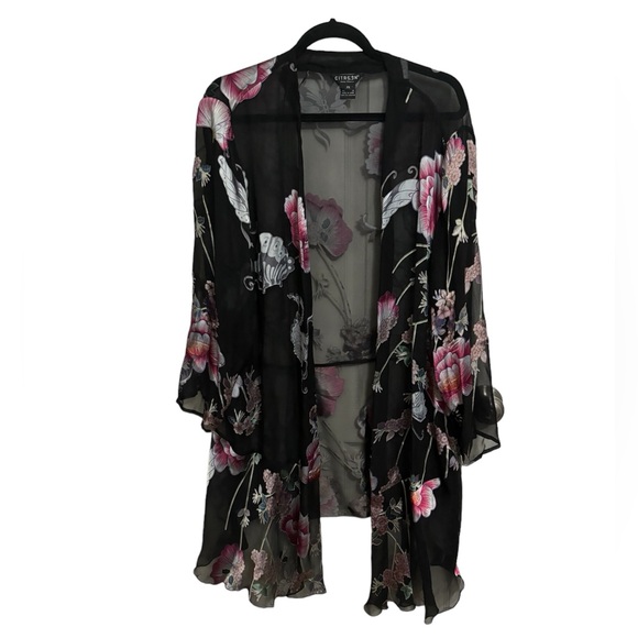 Citron | Tops | Citron Black Pink Floral Open Top Rayon Silk Blend Sz ...